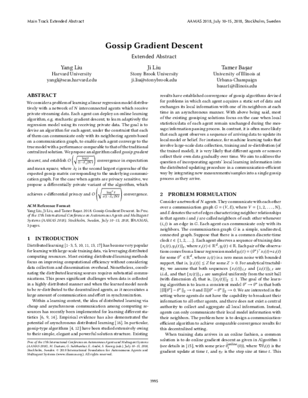 (PDF) Gossip Gradient Descent