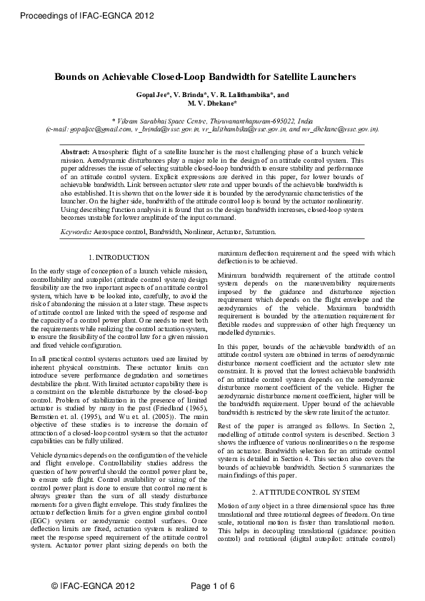 Pdf Bounds On Achievable Closed Loop Bandwidth For Satellite Launchers 9104