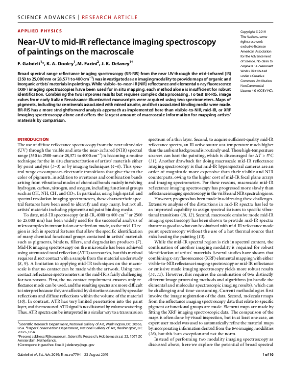 (PDF) Near-UV to mid-IR reflectance imaging spectroscopy of paintings on the macroscale