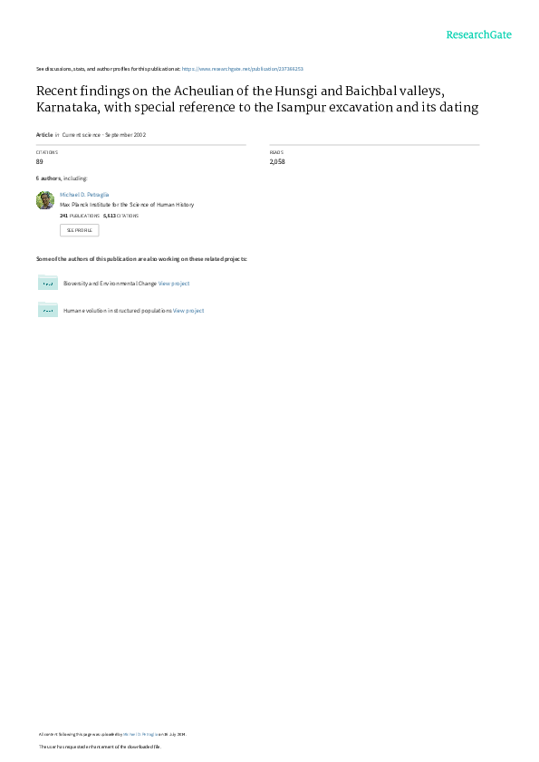 (PDF) Recent findings on the Acheulian of the Hunsgi and Baichbal ...