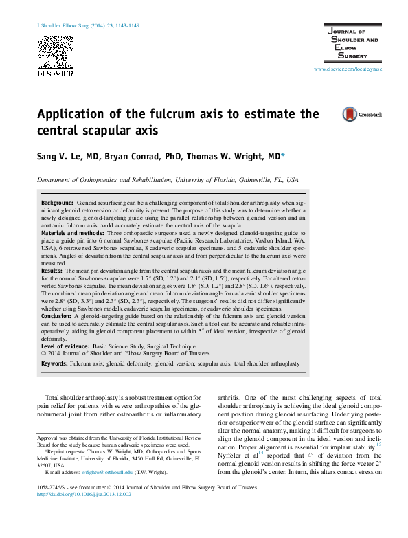(PDF) Application of the fulcrum axis to estimate the central scapular axis