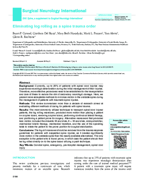 (PDF) Eliminating log rolling as a spine trauma order