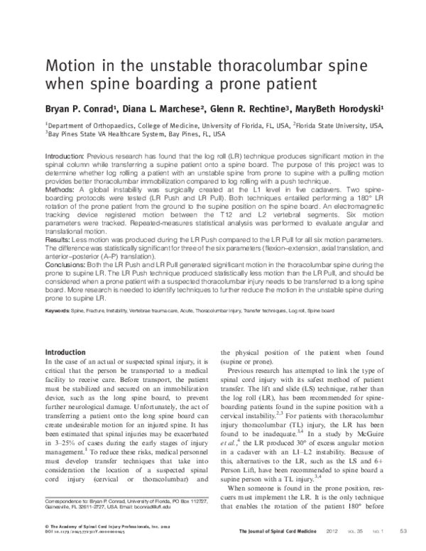 (PDF) Motion in the unstable thoracolumbar spine when spine boarding a ...