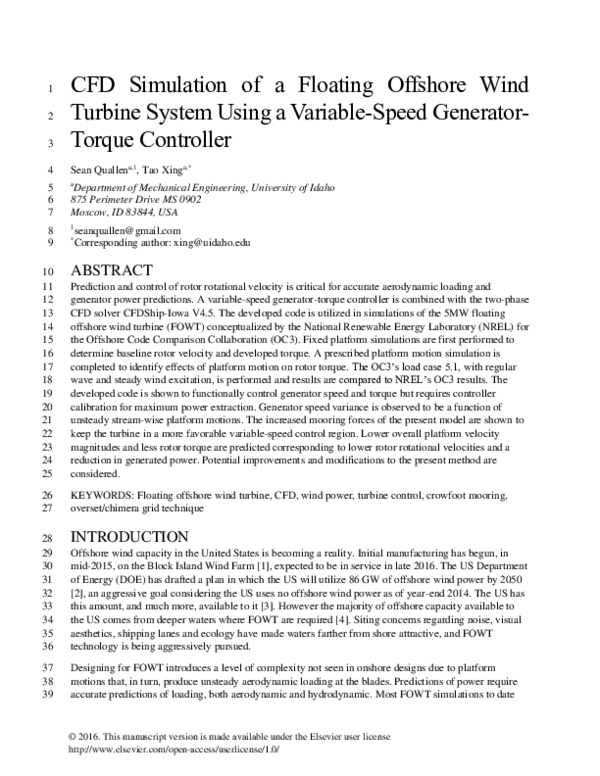 Pdf Cfd Simulation Of A Floating Offshore Wind Turbine System Using A