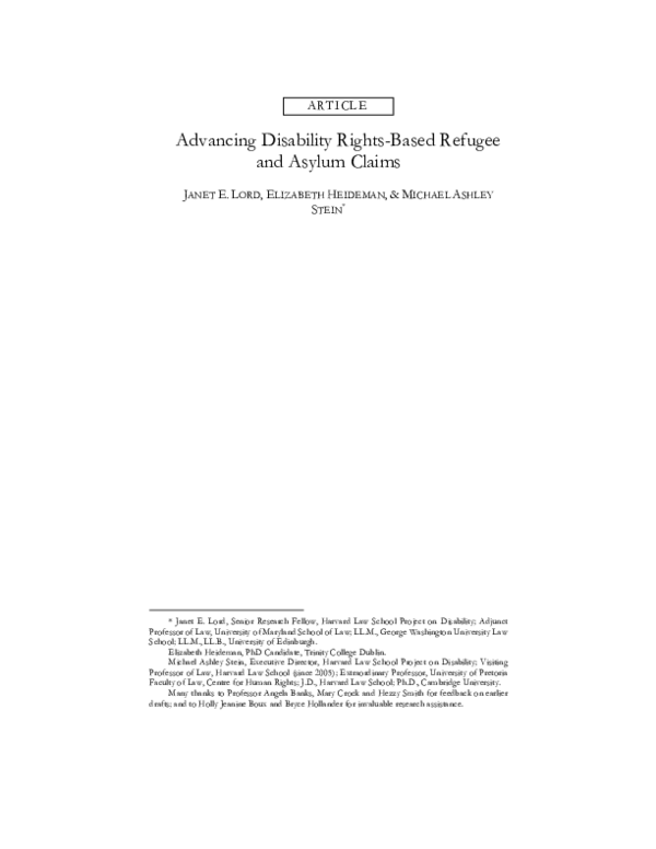 (PDF) Advancing Disability Rights-Based Refugee and Asylum Claims