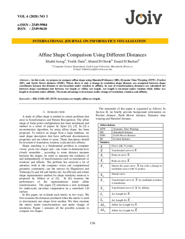 Pdf Affine Shape Comparison Using Different Distances Khalid Aznag