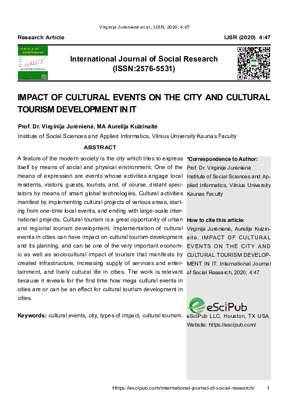 (PDF) Impact of Cultural Events on the City and Cultural Tourism ...