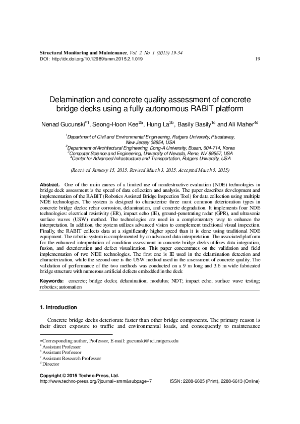 Pdf Delamination And Concrete Quality Assessment Of Concrete Bridge Decks Using A Fully