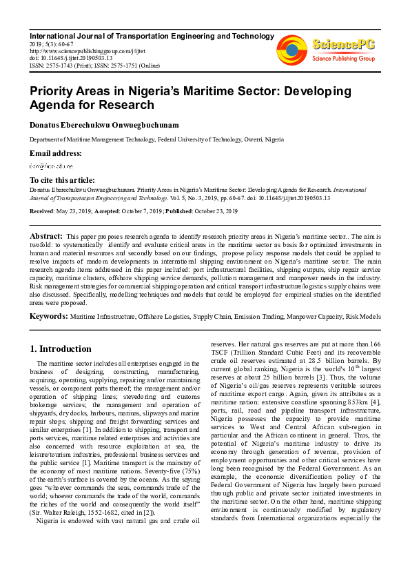 (PDF) Priority Areas in Nigeria’s Maritime Sector: Developing Agenda ...