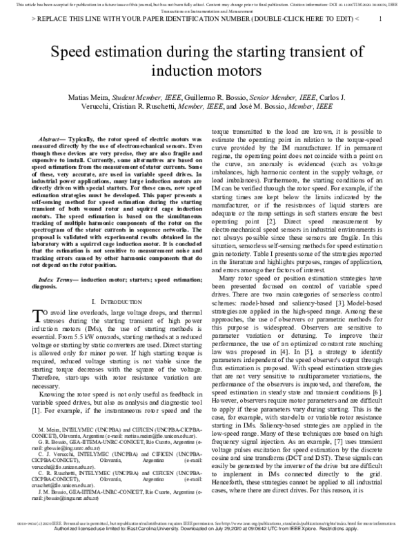 (PDF) Speed Estimation During the Starting Transient of Induction Motors