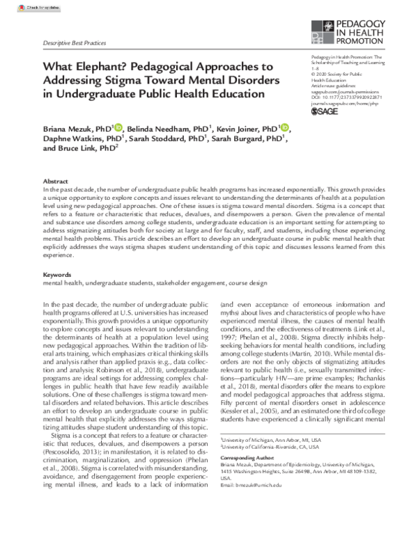 (PDF) What Elephant? Pedagogical Approaches to Addressing Stigma Toward ...