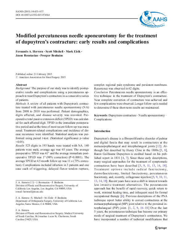 (PDF) Modified Percutaneous Needle Aponeurotomy for the Treatment of ...