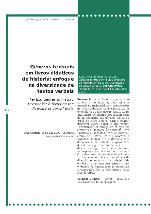 (PDF) Gêneros textuais em livros didáticos de história: enfoque na ...