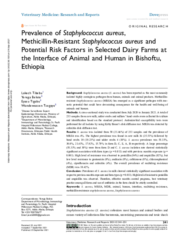 (PDF) Prevalence of Staphylococcus aureus, Methicillin-Resistant ...