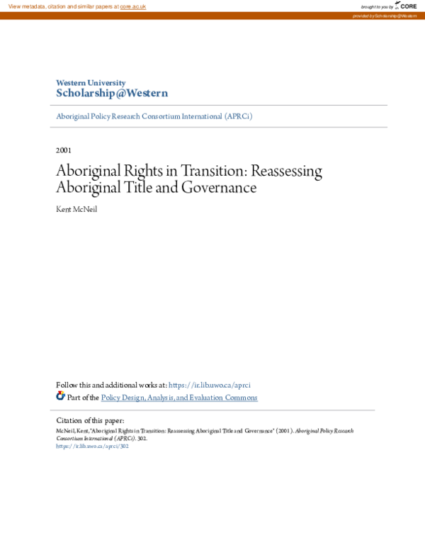 (PDF) Aboriginal Rights in Transition: Reassessing Aboriginal Title and ...