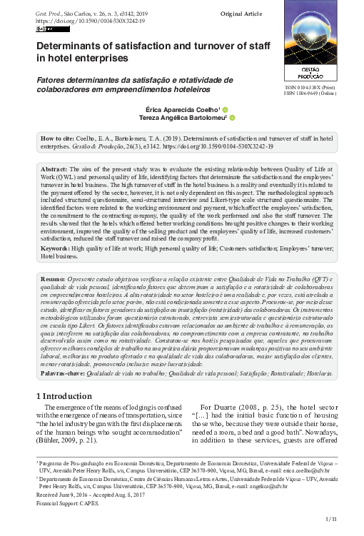 (PDF) Determinants of satisfaction and turnover of staff in hotel ...