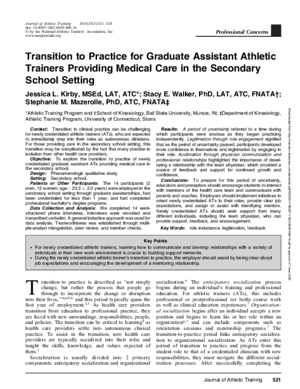 (PDF) Transition to Practice for Graduate Assistant Athletic Trainers ...