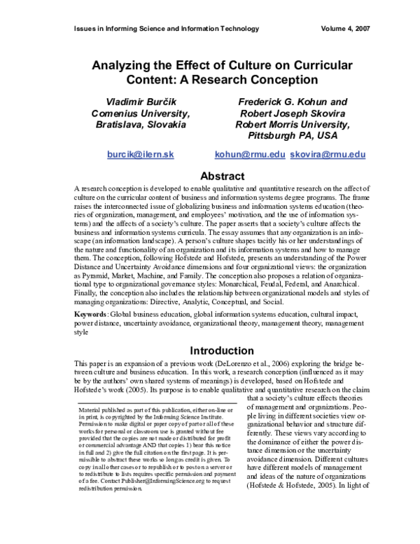 (PDF) Analyzing the Affect of Culture on Curricular Content: A Research ...