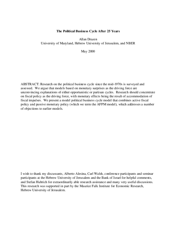 (PDF) The Political Business Cycle after 25 Years