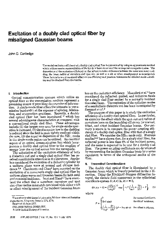 (PDF) Excitation of a doubly clad optical fiber by misaligned Gaussian ...