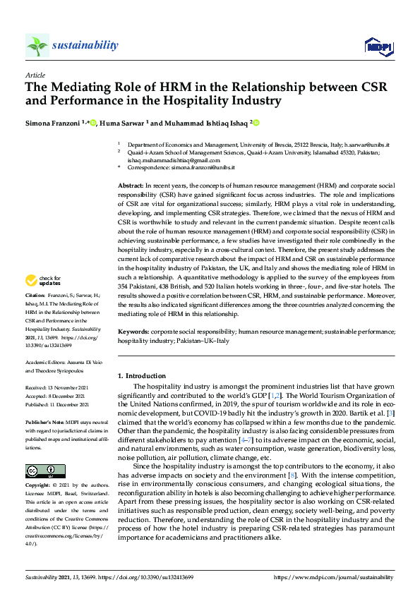 Pdf The Mediating Role Of Hrm In The Relationship Between Csr And Performance In The
