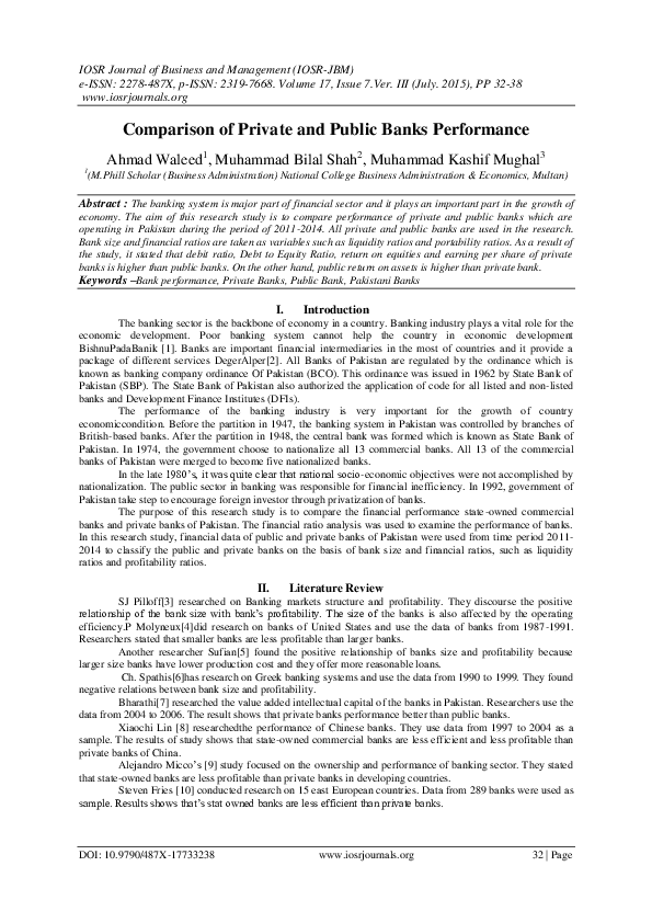 (PDF) Comparing Performance: Private vs Public Banks