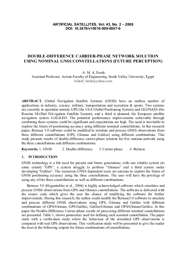 (PDF) Double-Difference Carrier-Phase Network Solution Using Nominal ...