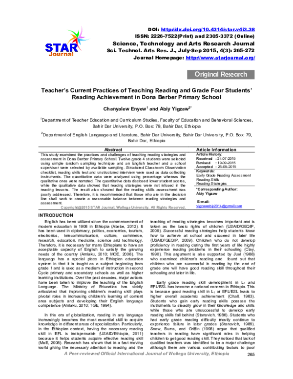 (PDF) Teacher’s current practices of teaching reading and grade four students’ reading ...