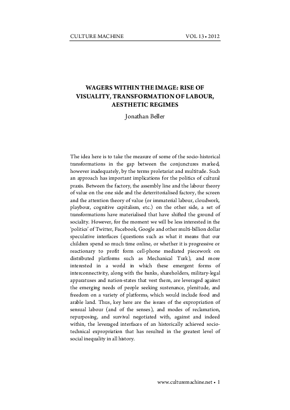 (PDF) Wagers Within the Image: Rise of Visuality, Transformation of ...