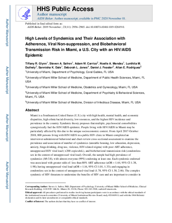 (PDF) High Levels of Syndemics and Their Association with Adherence ...