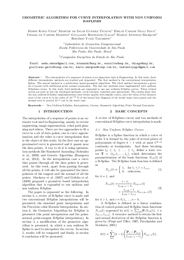 (PDF) Geometric Algorithm for Curve Interpolation With Non Uniform B-Splines