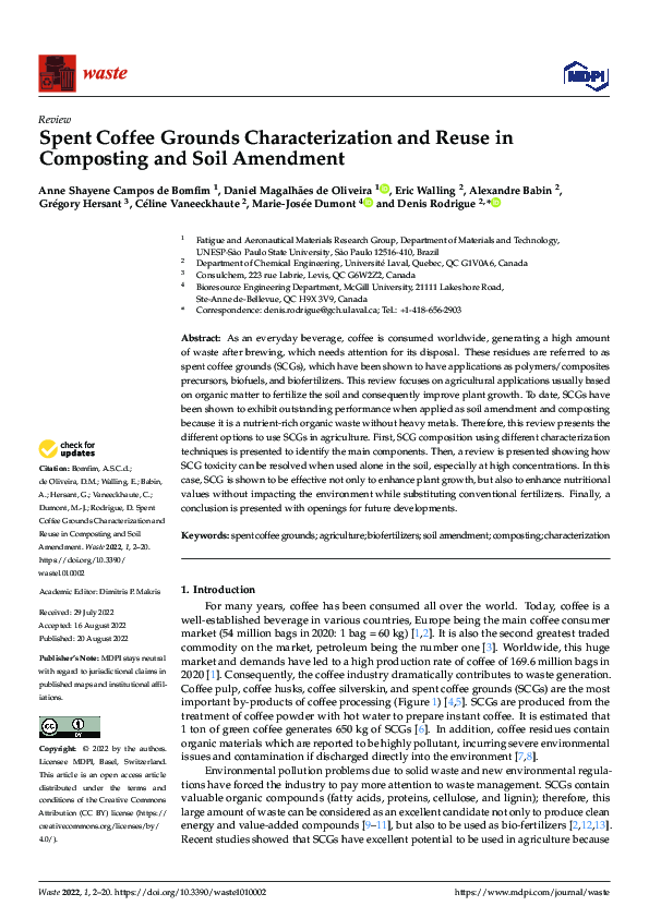 (PDF) Spent Coffee Grounds Characterization and Reuse in Composting and ...