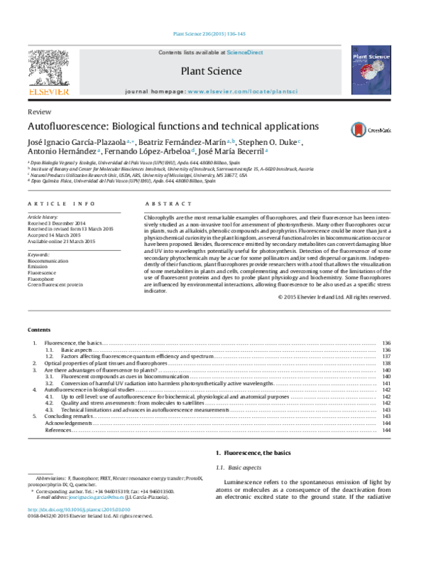 (PDF) Autofluorescence: Biological functions and technical applications