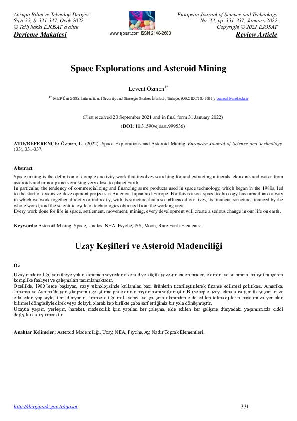 Pdf Space And Asteroid Mining