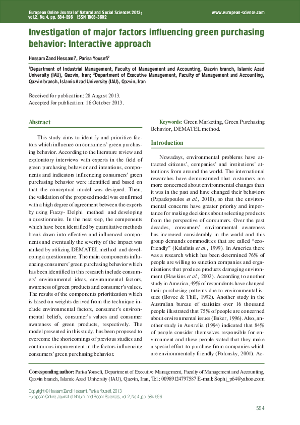 (PDF) Investigation of major factors influencing green purchasing ...