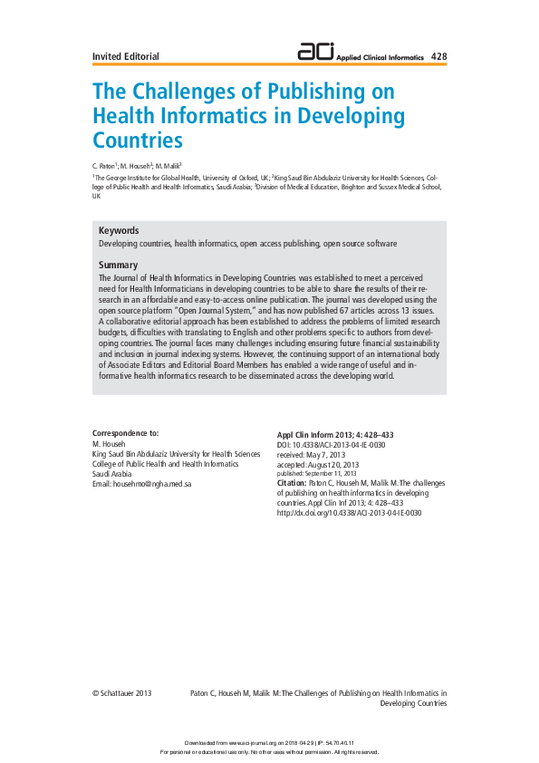 (PDF) The challenges of publishing on health informatics in developing ...