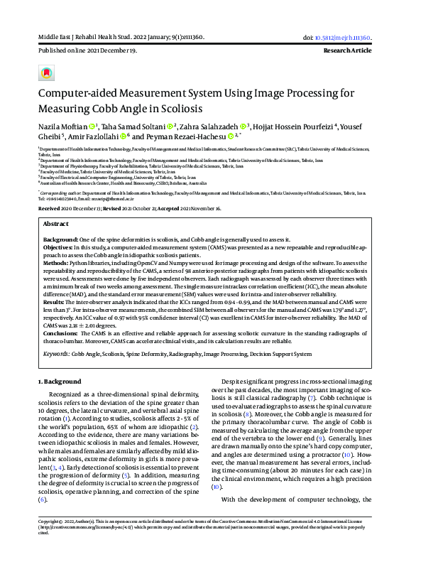 (PDF) Computer-aided Measurement System Using Image Processing for Measuring Cobb Angle in ...