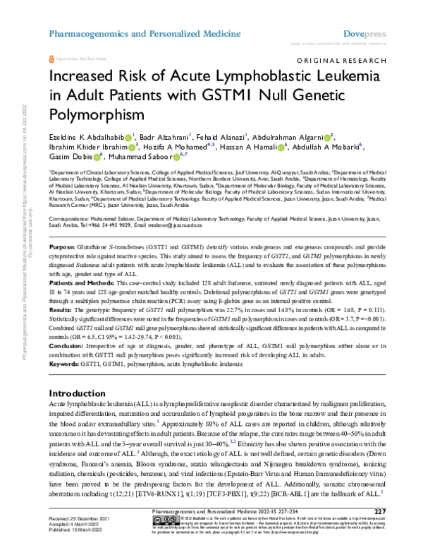 (PDF) Increased Risk of Acute Lymphoblastic Leukemia in Adult Patients ...