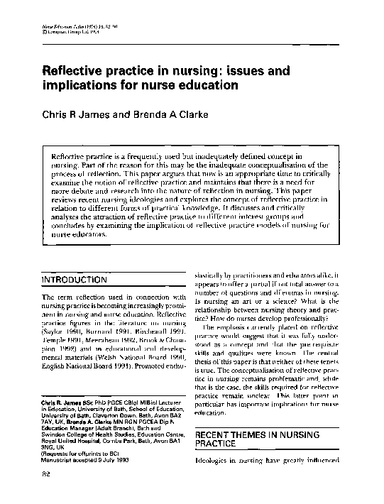 (PDF) Reflective practice in nursing: issues and implications for nurse ...