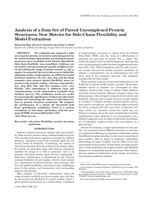 (PDF) Analysis of a data set of paired uncomplexed protein structures ...