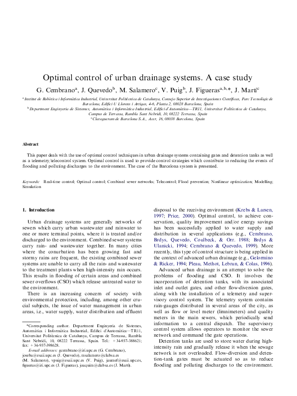 (PDF) Optimal control of urban drainage systems. A case study