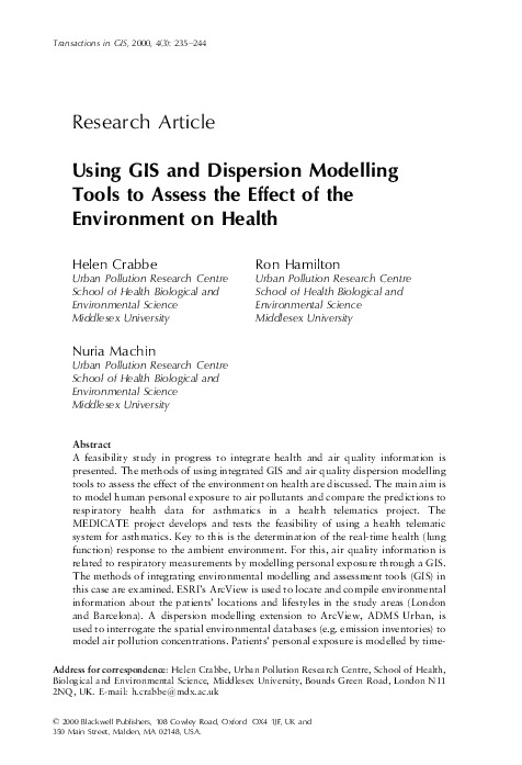 (PDF) Using GIS and Dispersion Modelling Tools to Assess the Effect of the Environment on Health
