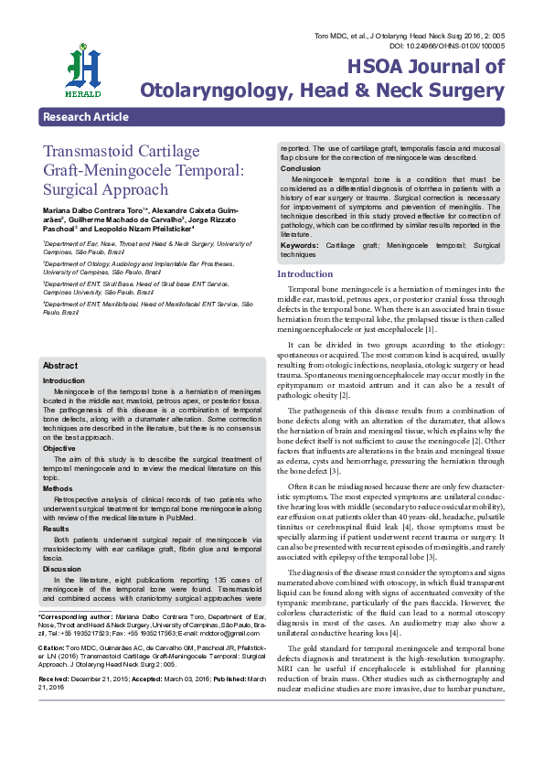 (PDF) Transmastoid Cartilage Graft-Meningocele Temporal: Surgical ...