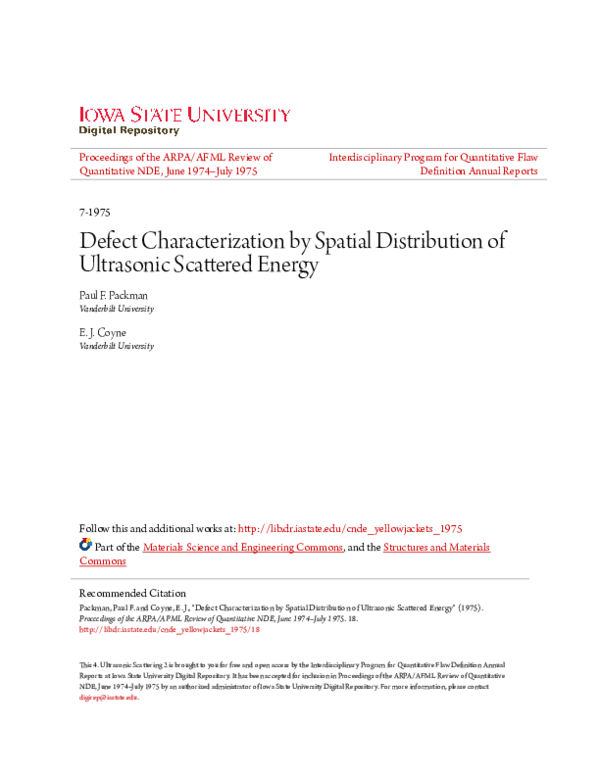 (PDF) Defect Characterization by Spatial Distribution of Ultrasonic Scattered Energy
