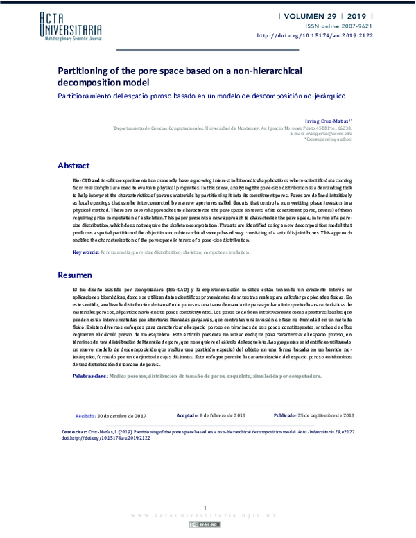 (PDF) Partitioning of the pore space based on a non-hierarchical decomposition model | Irving ...