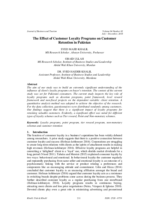 (PDF) The Effect of Customer Loyalty Programs on Customer Retention in Pakistan