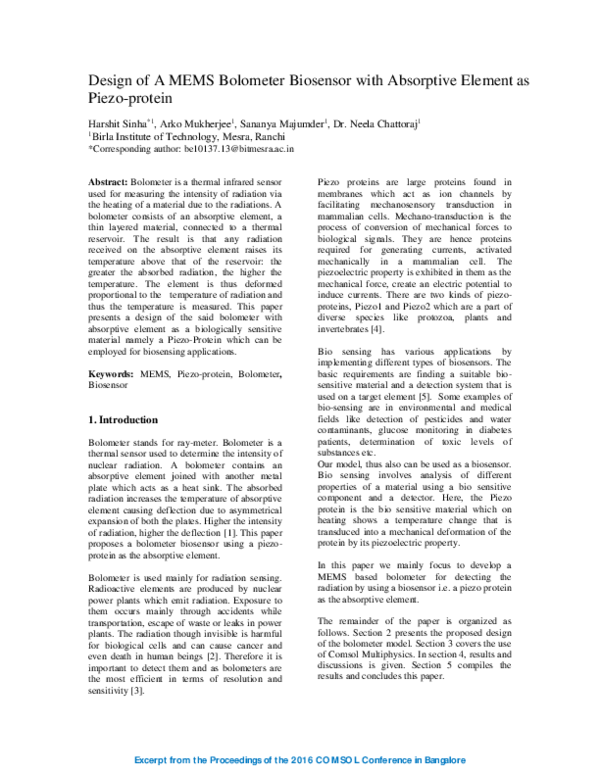 (PDF) Design of A MEMS Bolometer Biosensor with Absorptive Element as ...