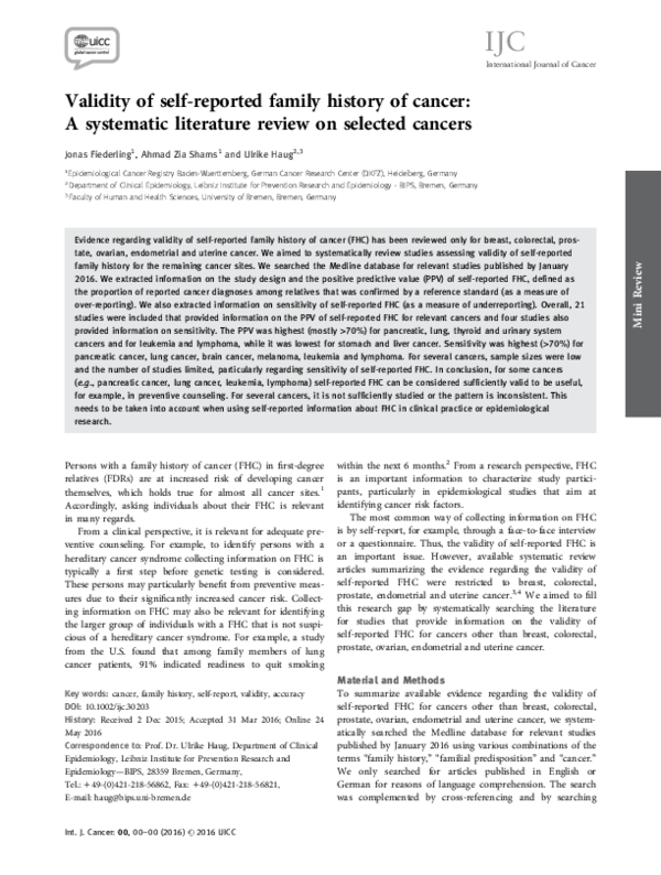 (PDF) Validity of self-reported family history of cancer: A systematic ...