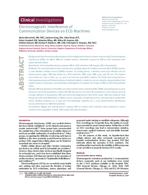 (PDF) Electromagnetic Interference of Communication Devices on ECG Machines