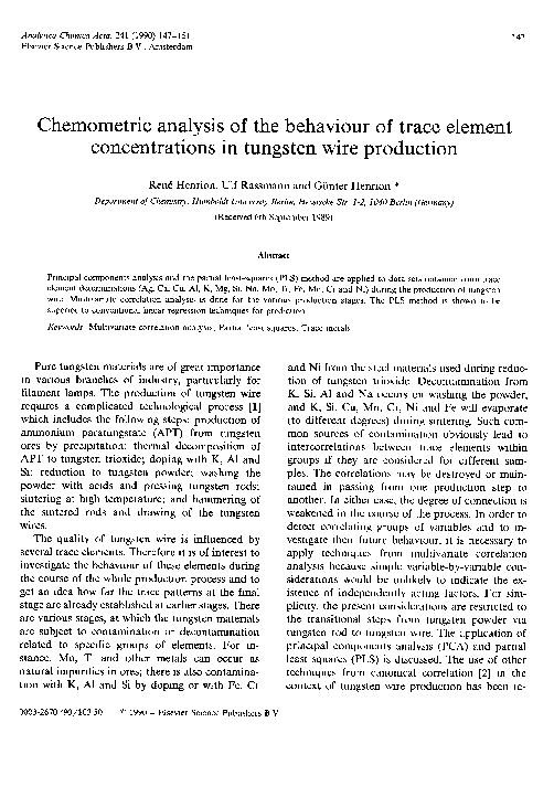 (PDF) Chemometric analysis of the behaviour of trace element concentrations in tungsten wire ...